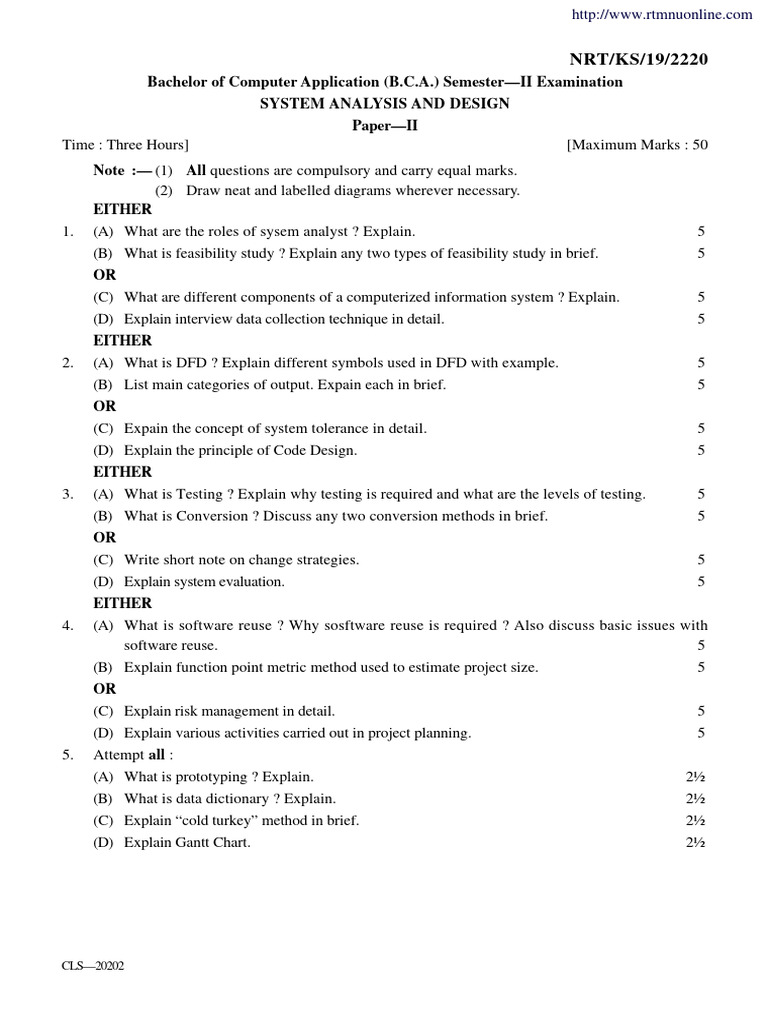 Bca 2 Sem System Analysis and Design 2220 Summer 2019 | PDF | Software ...