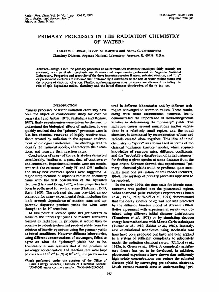 Primary Processes in The Radiation Chemi | PDF | Electron | Chemistry