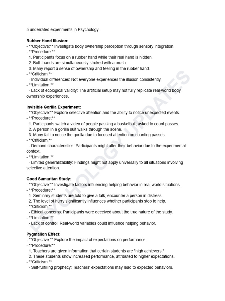5 Underrated Experiments in Psychology | PDF | Perception | Attention