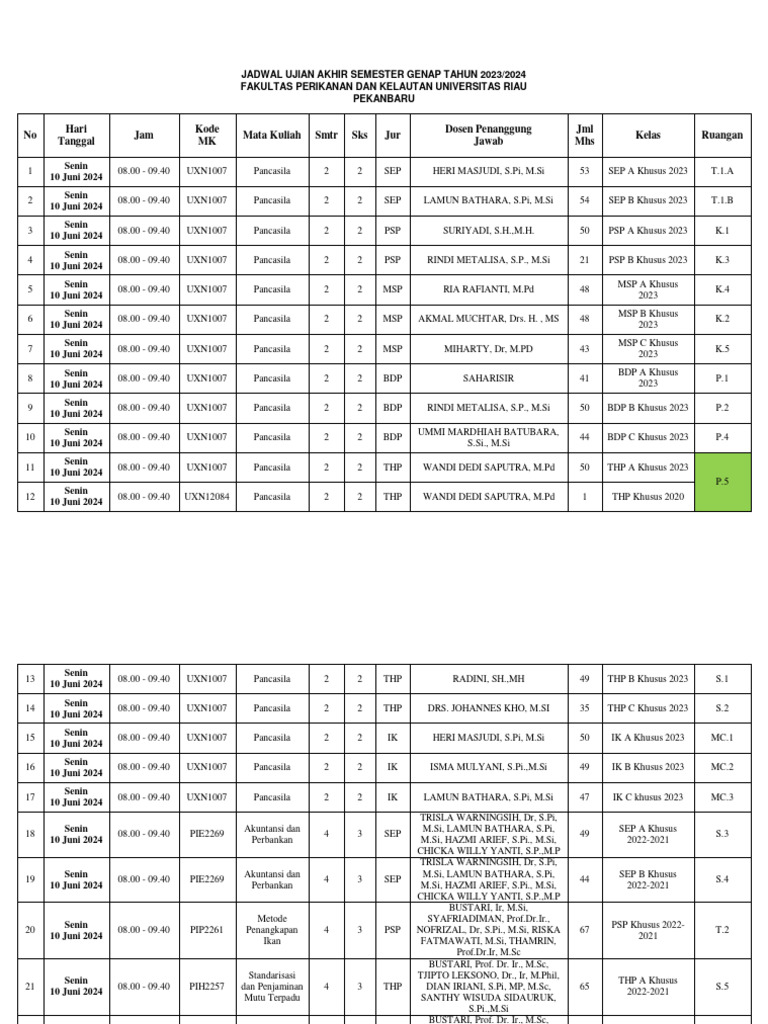 Jadwal Uas FPK Ta Genap 23-24 | PDF
