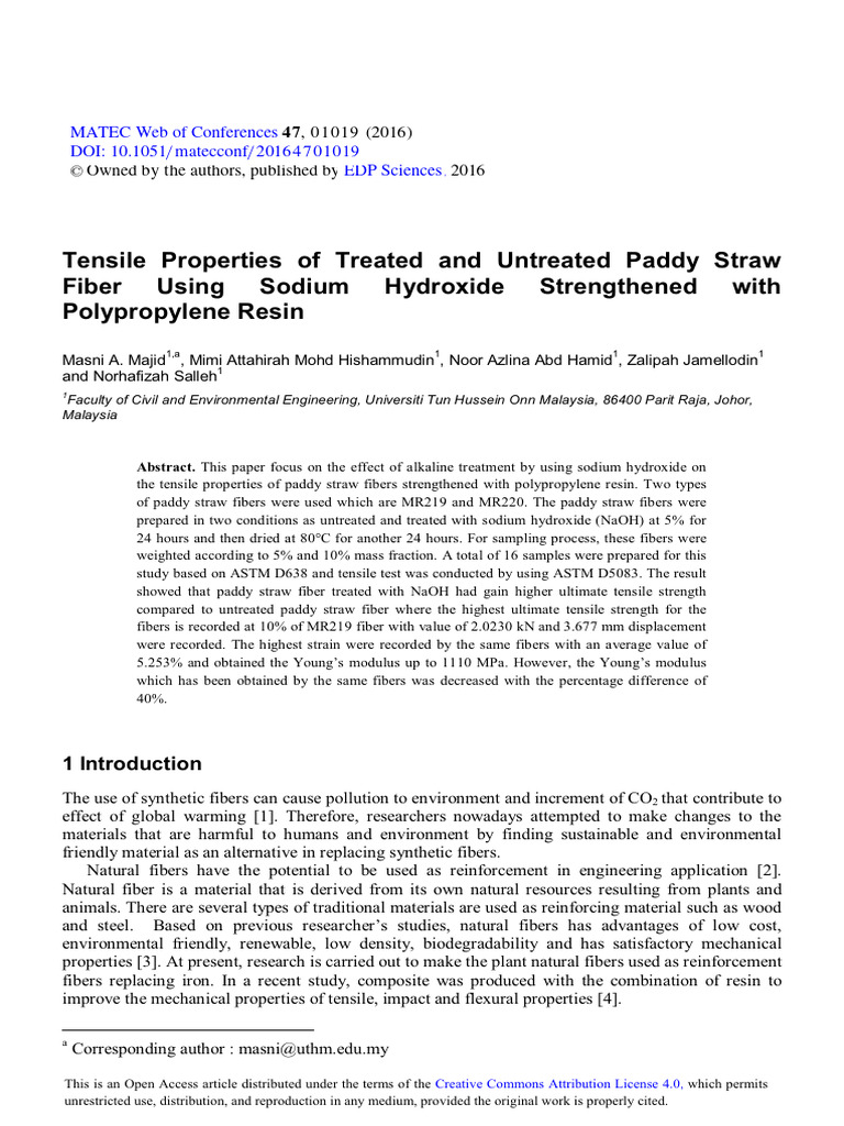 Tensile Properties of Treated and Untreated Paddy | PDF | Composite ...