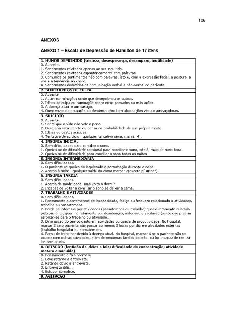 Escalas Hamilton Depressão 17 e 6 | Download grátis PDF | Depressão ...
