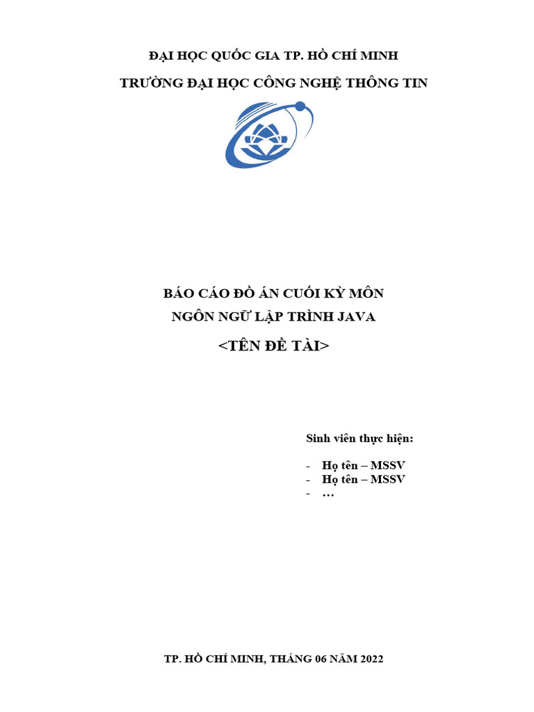 Mẫu báo cáo đồ án Java | PDF