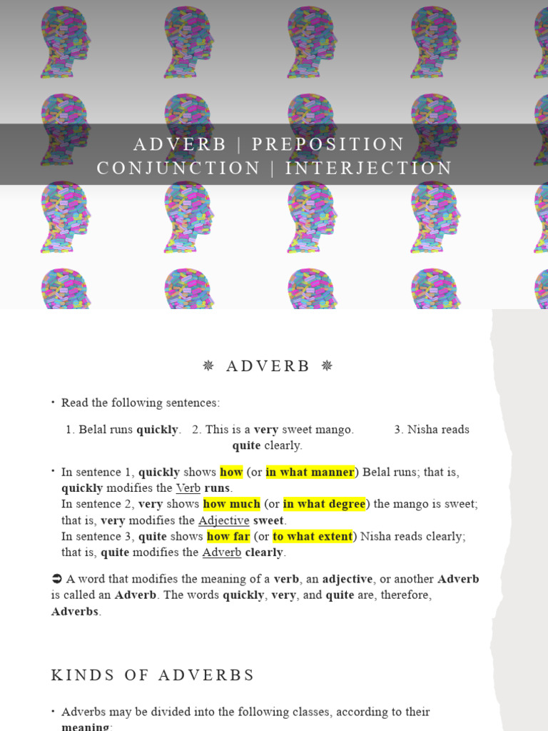 4 - Adverbs, Prepositions, Conjunctions, Interjections | PDF | Adverb ...