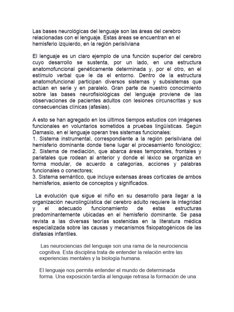 Las Bases Neurológicas Del Lenguaje Son Las Áreas Del Cerebro Relacionadas Con El Lenguaje ...
