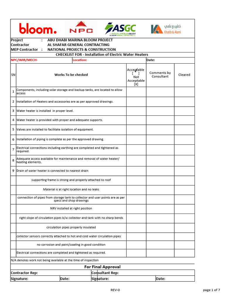 FFA Checklist & ITP Hot Water Solar System Installation | PDF | Water Heating | Building Technology