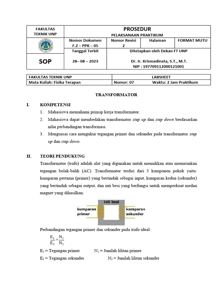 Labsheet Transformator-1 | PDF