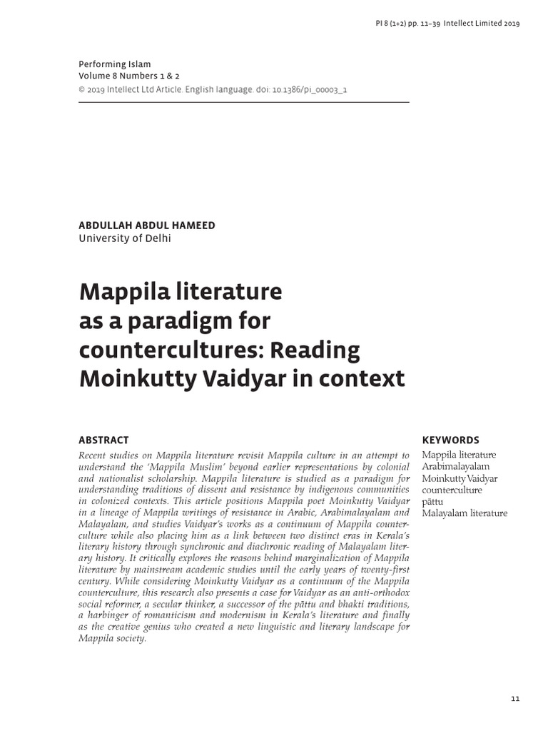Mappila Literature As A Paradigm For Countercultures - Reading ...