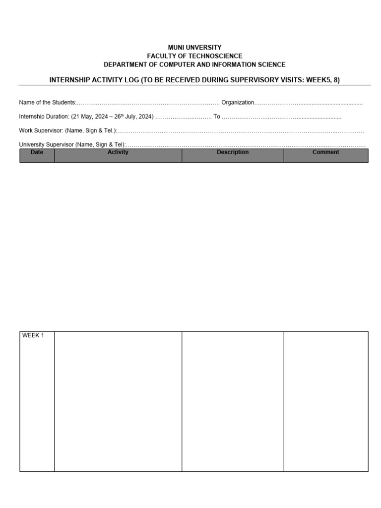 Internship Activity Log Template | PDF | Art | Computers