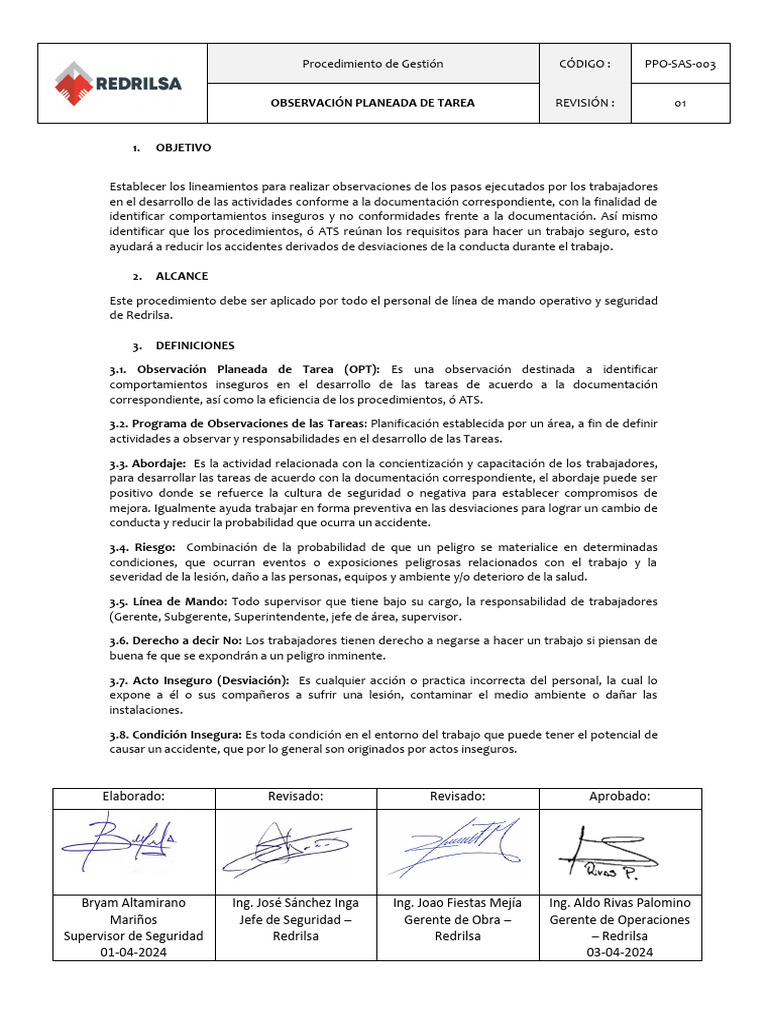 Ppo-Sas-003 Observación Planeada de Tarea | PDF