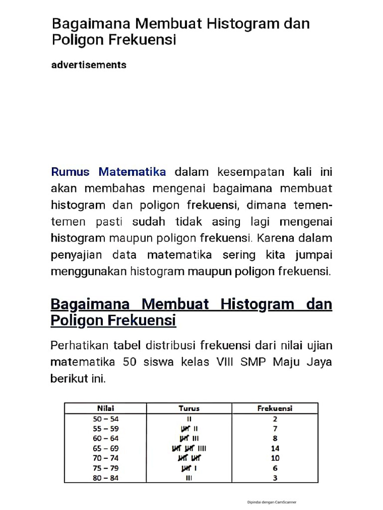 Histogram, Poligon, Ogive Dan Tabel Distribusi Frekuensi | PDF