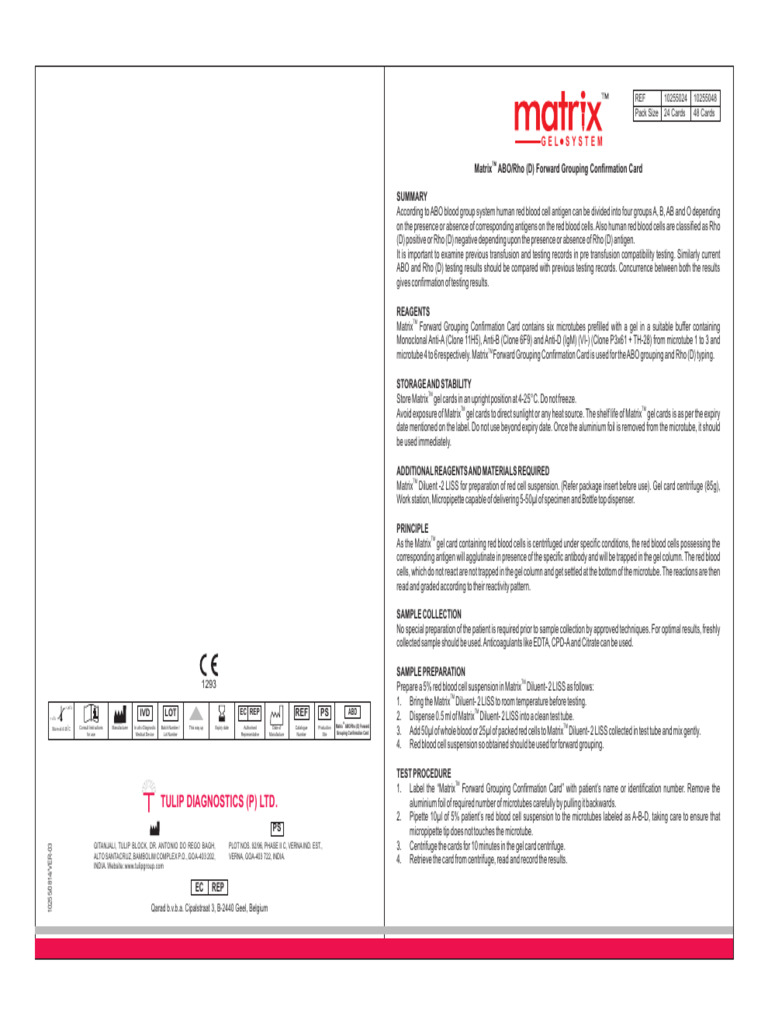 Matrix Forward Grouping Confirmation Card IFU | PDF | Blood Type ...