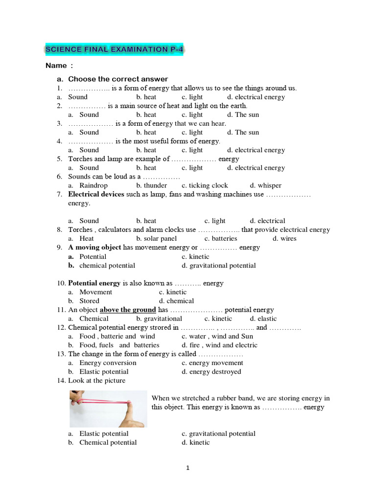 Energy Types and Conservation Quiz | PDF | Potential Energy | Kinetic ...