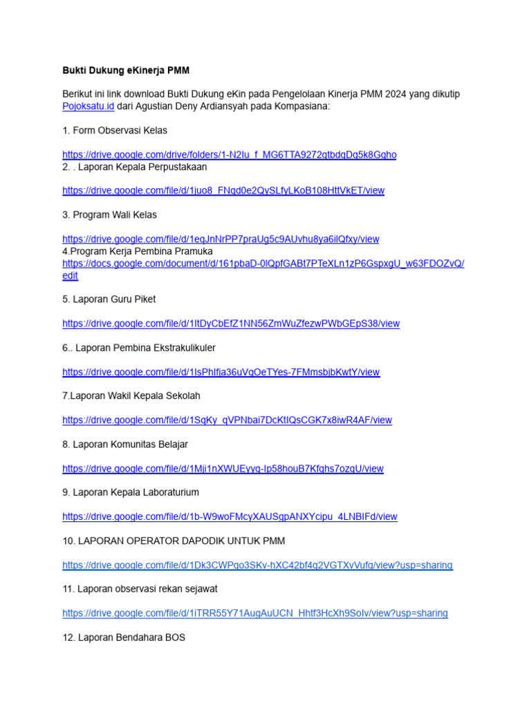 9 Bukti Dukung Ekinerja PMM | PDF