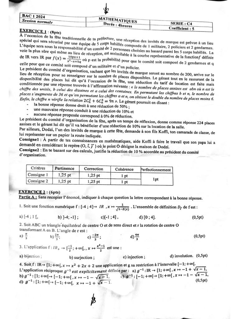 Bac1 2024 Maths 1C | PDF