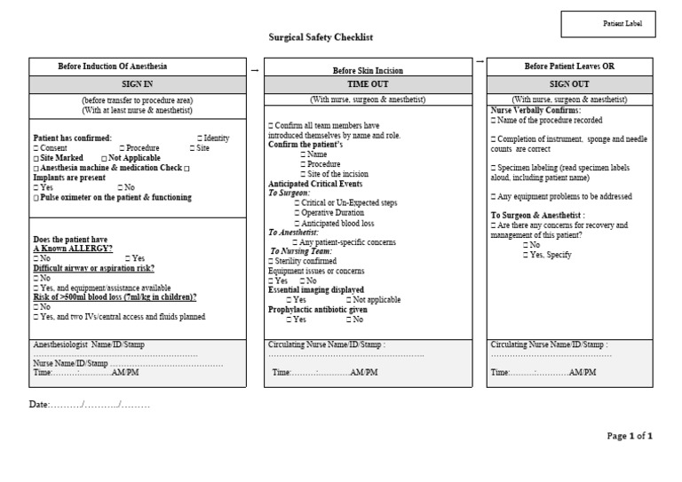 Surgical Safety Checklist | PDF | Surgery | Health Care