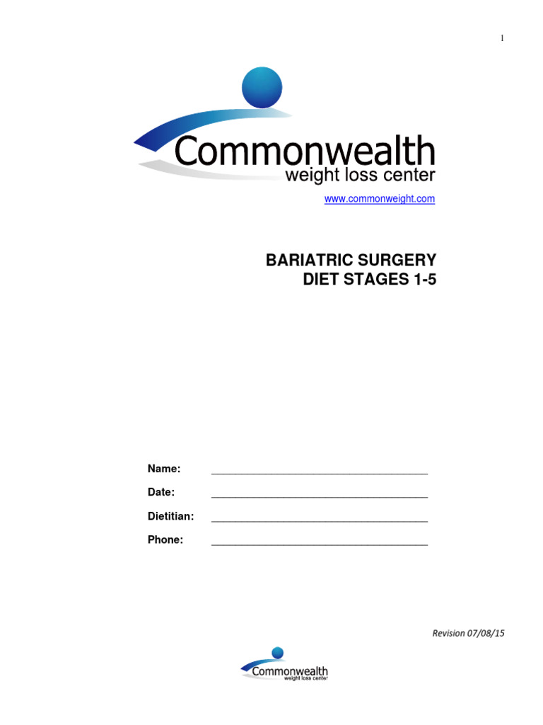 CWL Bariatric Diet Stages 1 5 | PDF | Bariatric Surgery | Dieting