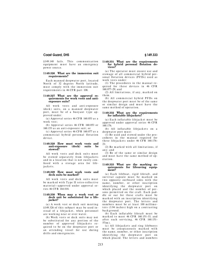 Coast Guard, DHS 149.333 | PDF | Equipment | Safety