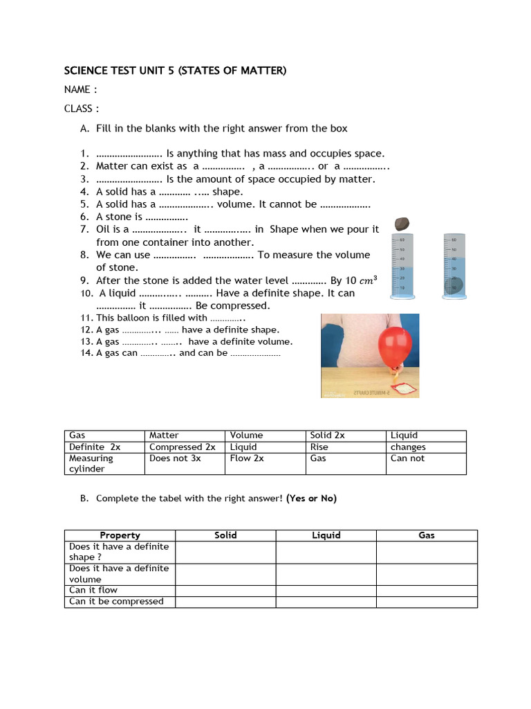 SCIENCE TEST UNIT 5 Part 2 | PDF