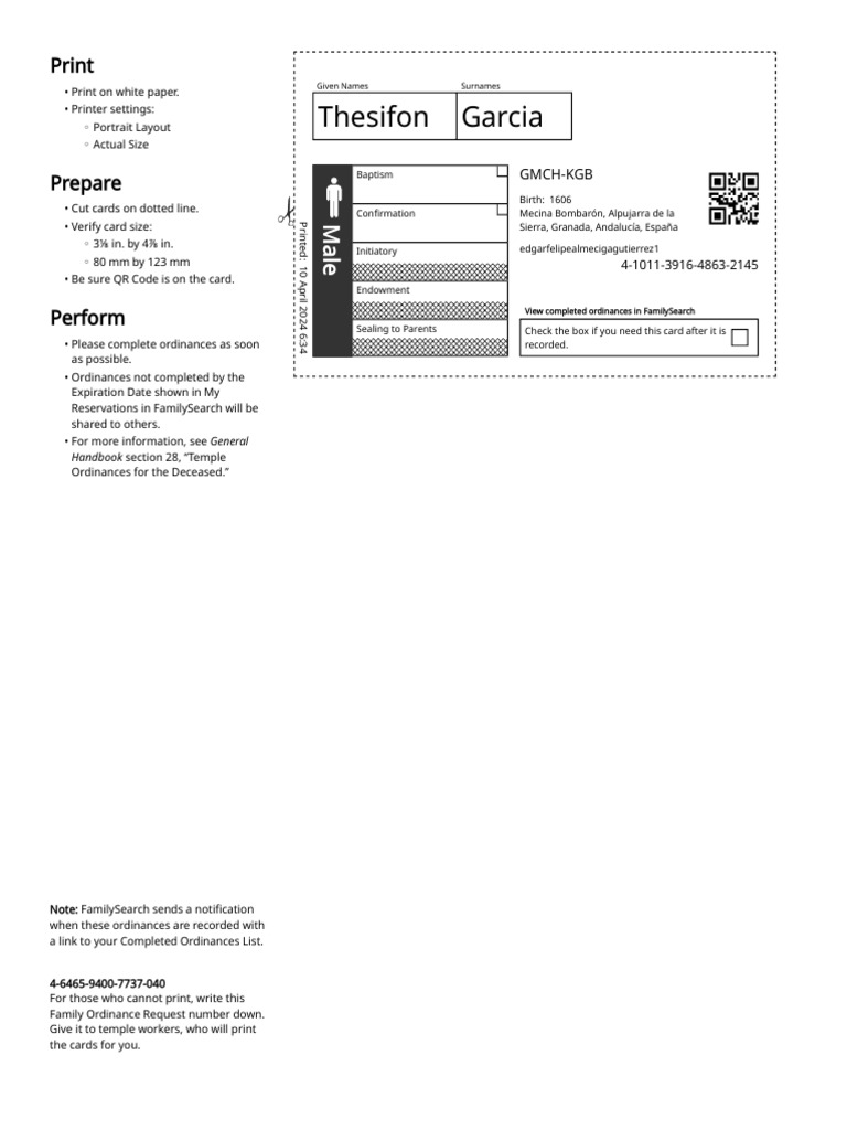 Temple Ordinance Card Instructions | PDF | The Church Of Jesus Christ ...