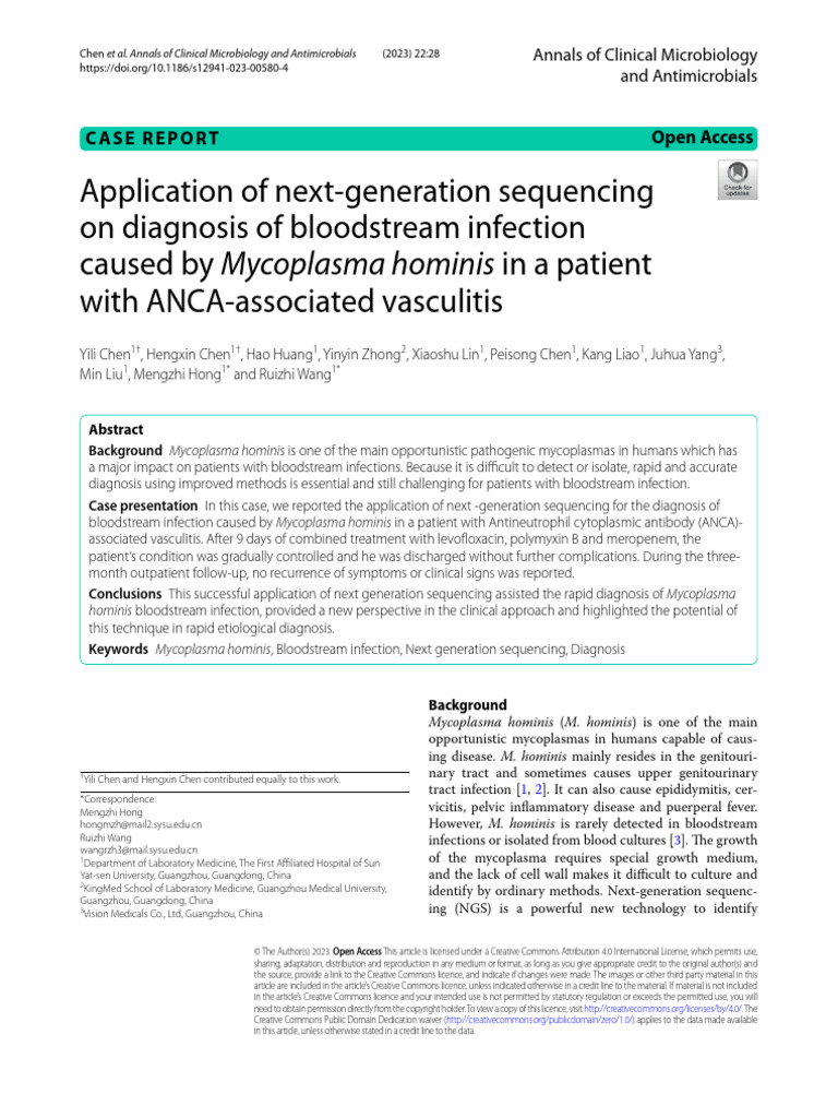 Application of Next-Generation Sequencing On Diagnosis of Bloodstream Infection Caused by ...