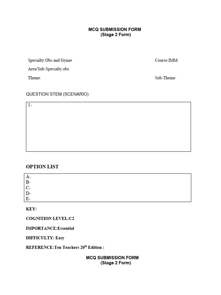 MCQ Submission Form | PDF | Medicine | Diseases And Disorders