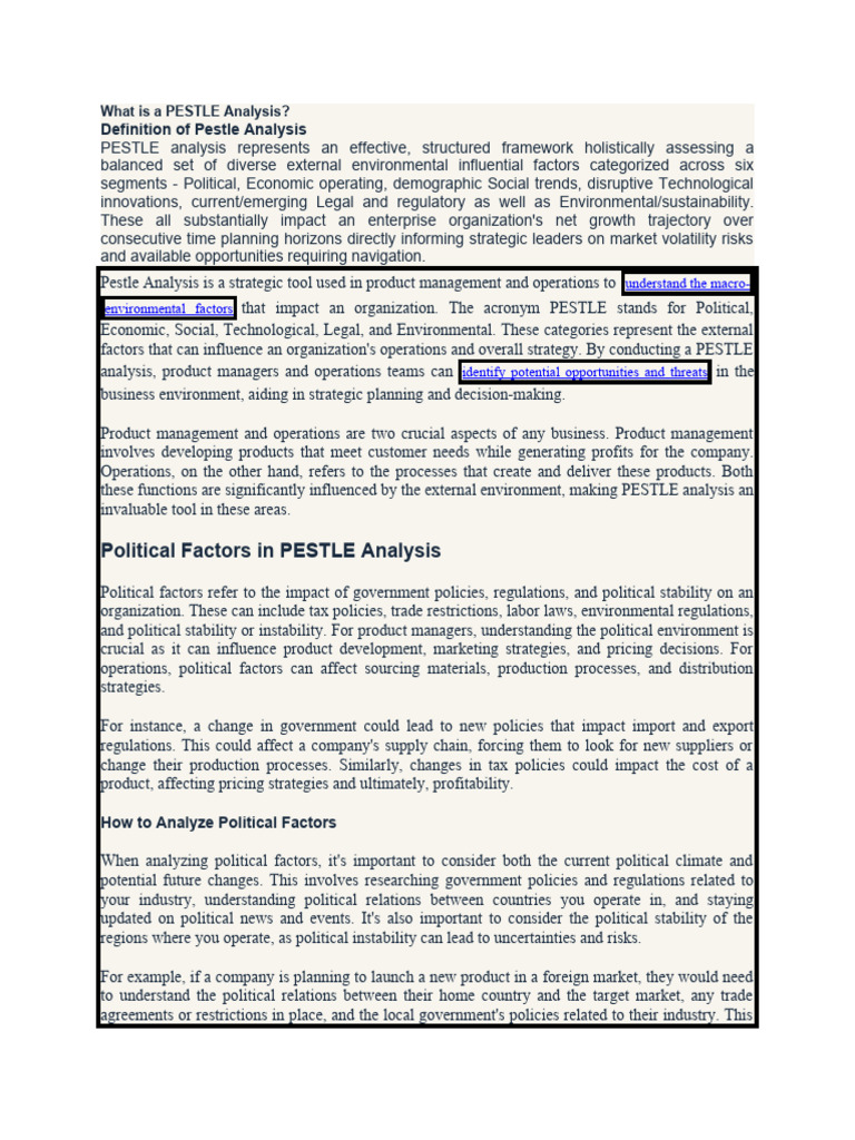 PESTLE Analysis Overview | PDF | Marketing | Product (Business)