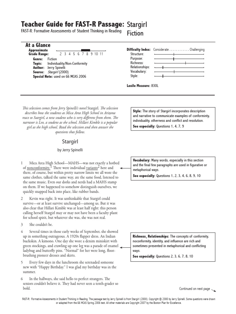 (TG) Stargirl Teacher Guide For FAST-R-1 | PDF