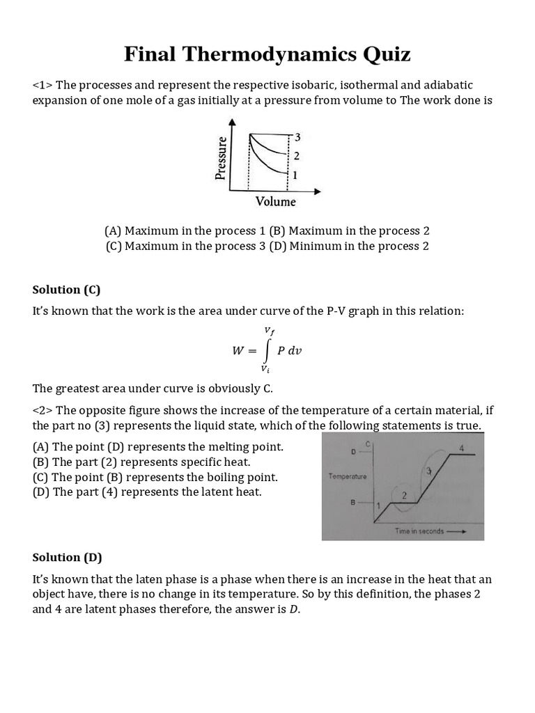 Final Thermodynamics Quiz | PDF | Heat | Latent Heat