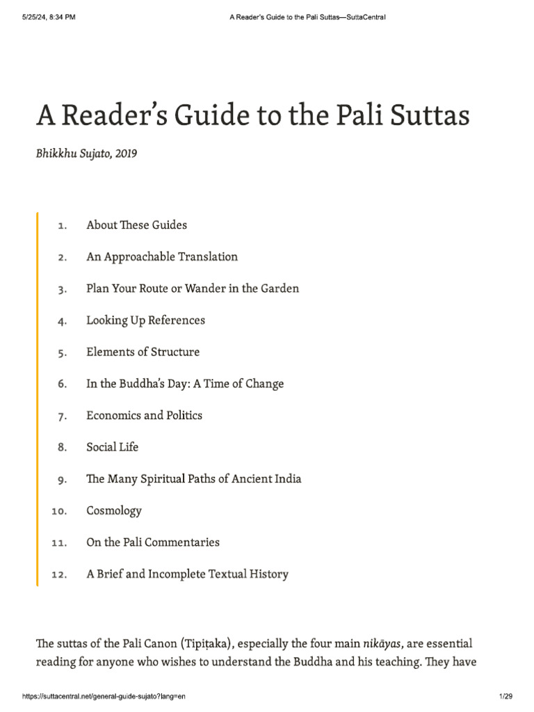 A Reader's Guide To The Pali Suttas | PDF