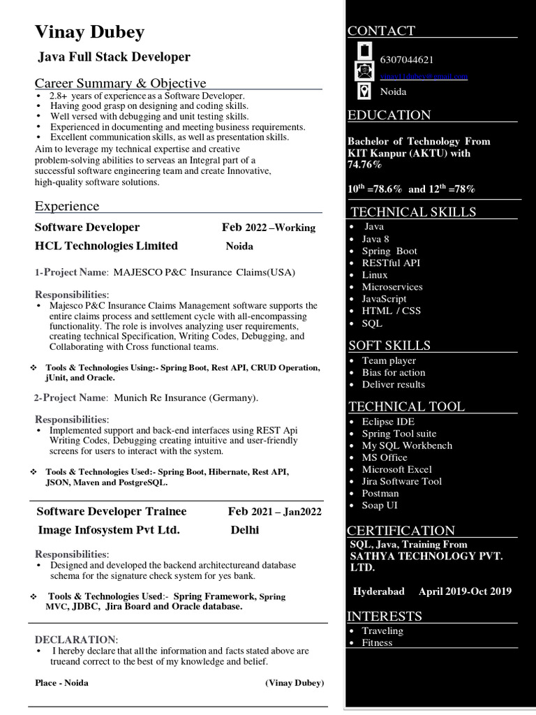 Vinay Dubey Java Developer Resume | PDF | Software | Java (Programming Language)