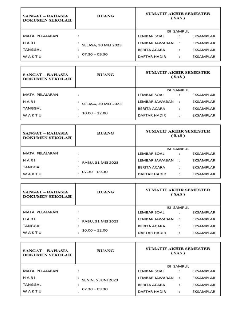 Sampul Amplop Naskah Soal Ujian | PDF