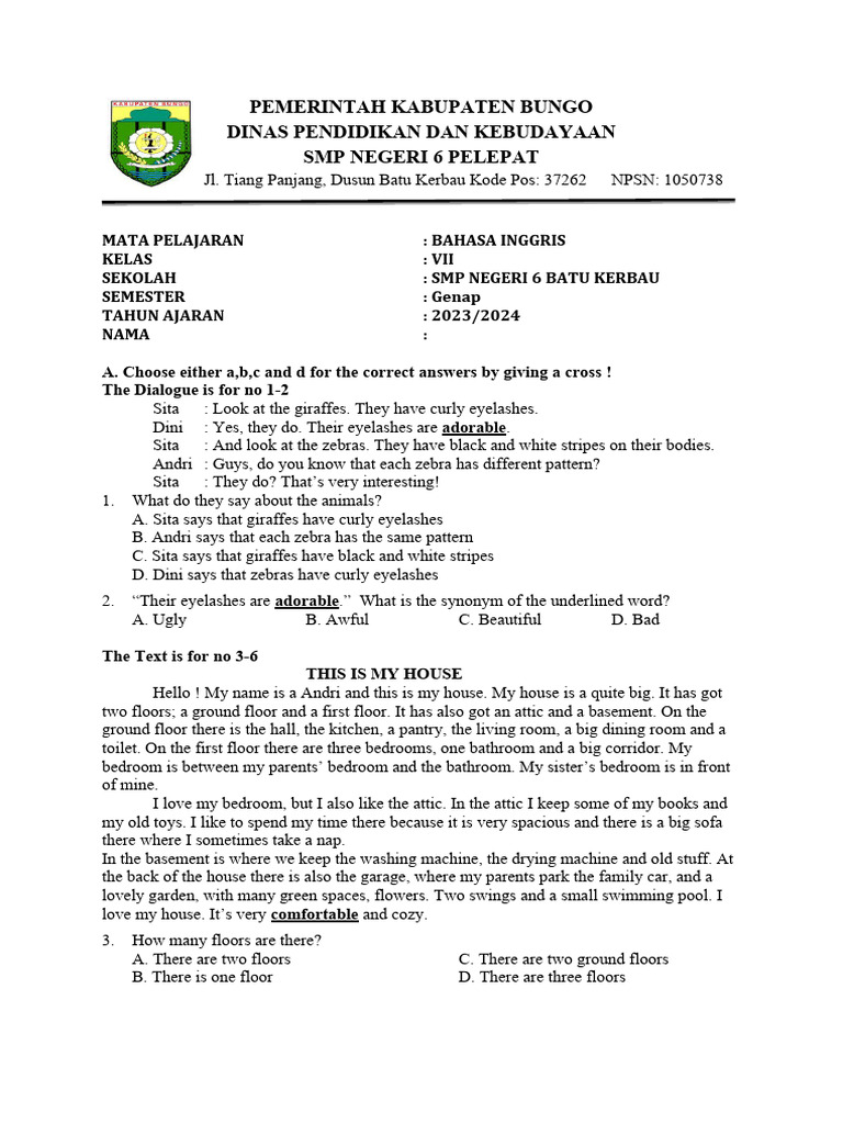 Soal Yulia SMP Vii 2024 (Genap) | PDF