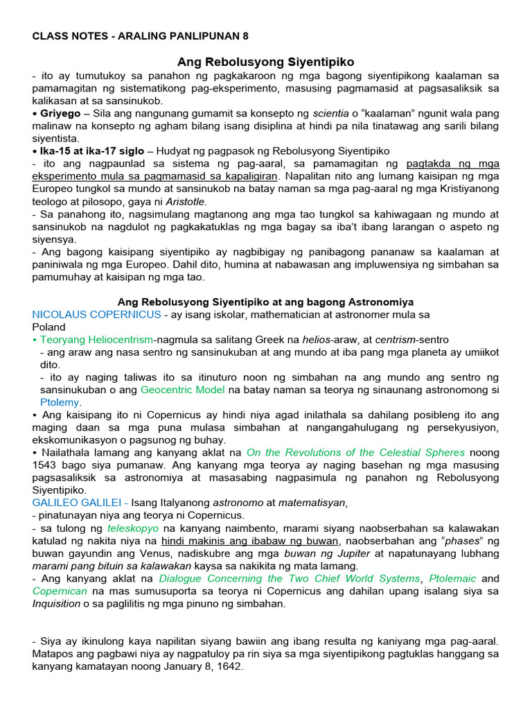 Ang Rebolusyong Siyentipiko Outline | PDF