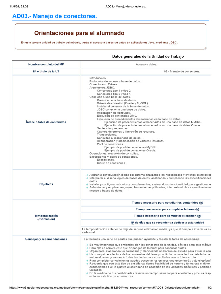AD03.-Orientaciones para El Alumnado. Manejo de Conectores | PDF | Bases de datos | Mi sql