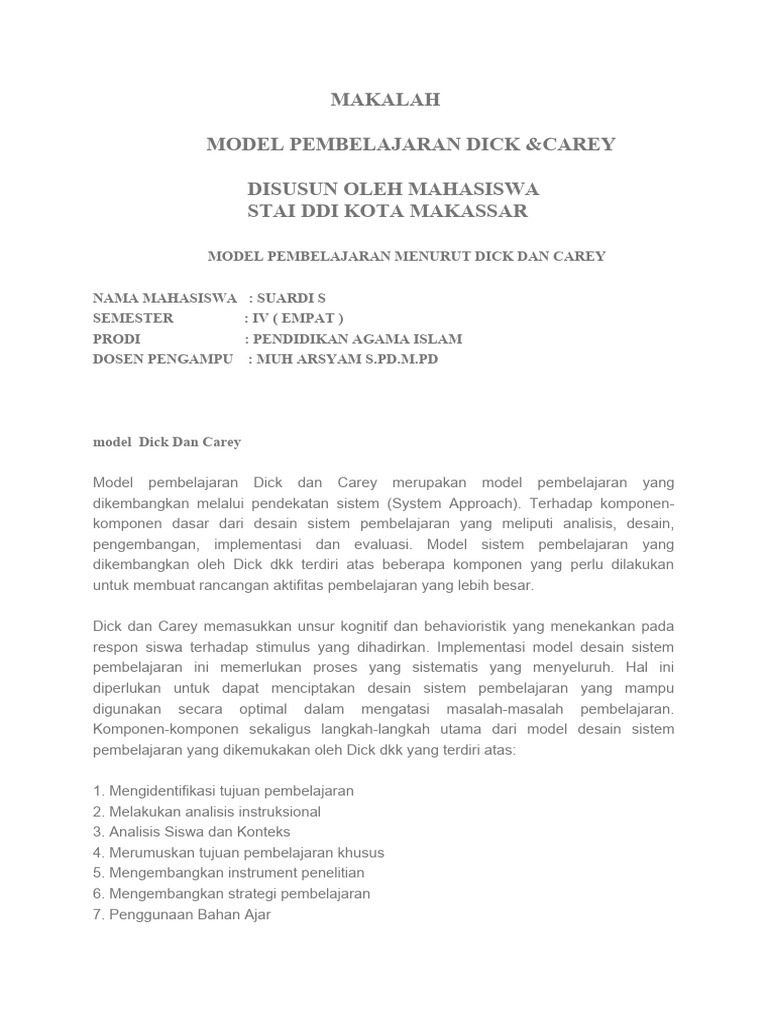 Desain Pembelajaran Menurut Dick & Carey | PDF