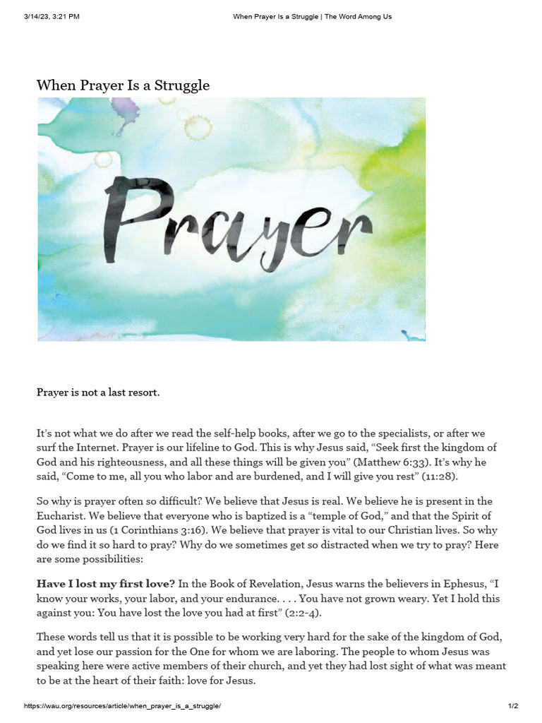 When Prayer Is A Struggle - The Word Among Us | PDF | Jesus | Prayer