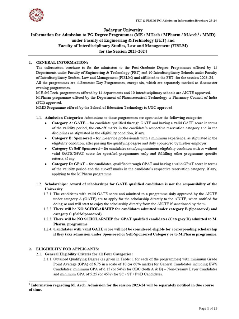 PG Admission Brochure2023 | PDF | Engineering