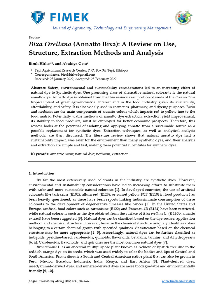 Bixa Orellana (Annatto Bixa) - A Review On Use, Structure, Extraction Methods and Analysis | PDF ...