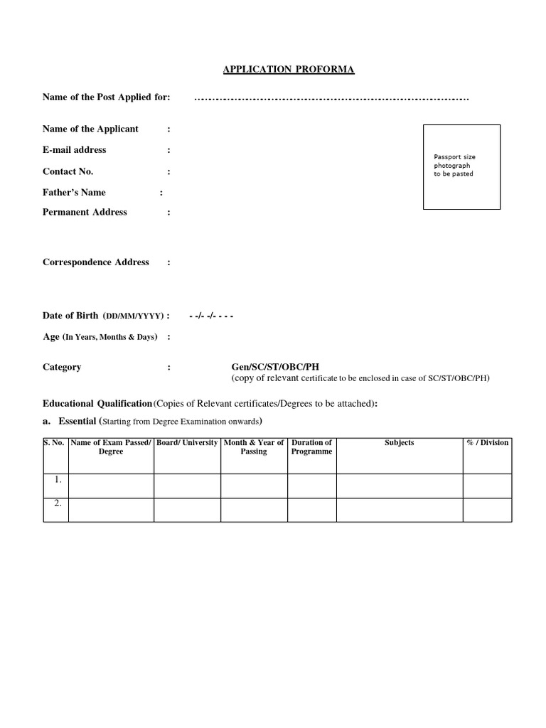 Combined Application Proforma For GM&PD | PDF | Experience