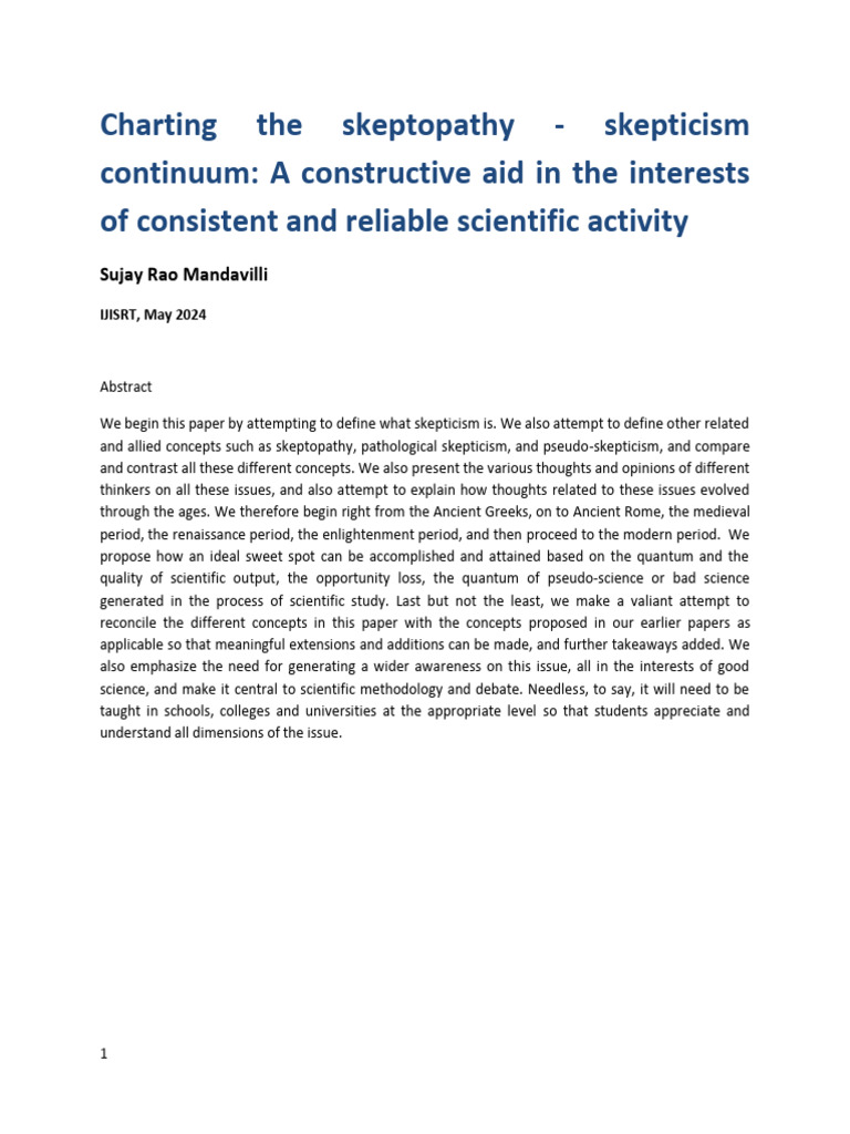 Sujay Skepticism Skeptopathy Coninuum FINAL FINAL FINAL | PDF | Skepticism | Knowledge
