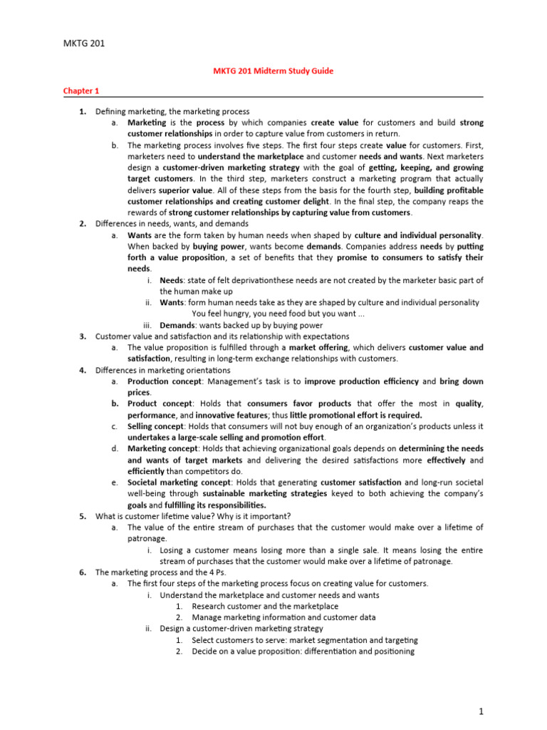 MKTG 201 Midterm Study Guide | PDF | Marketing | Brand