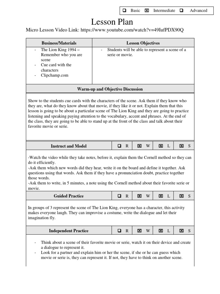 Lesson Plan The Lion King FINAL L&S 2 | PDF | Accent (Sociolinguistics ...