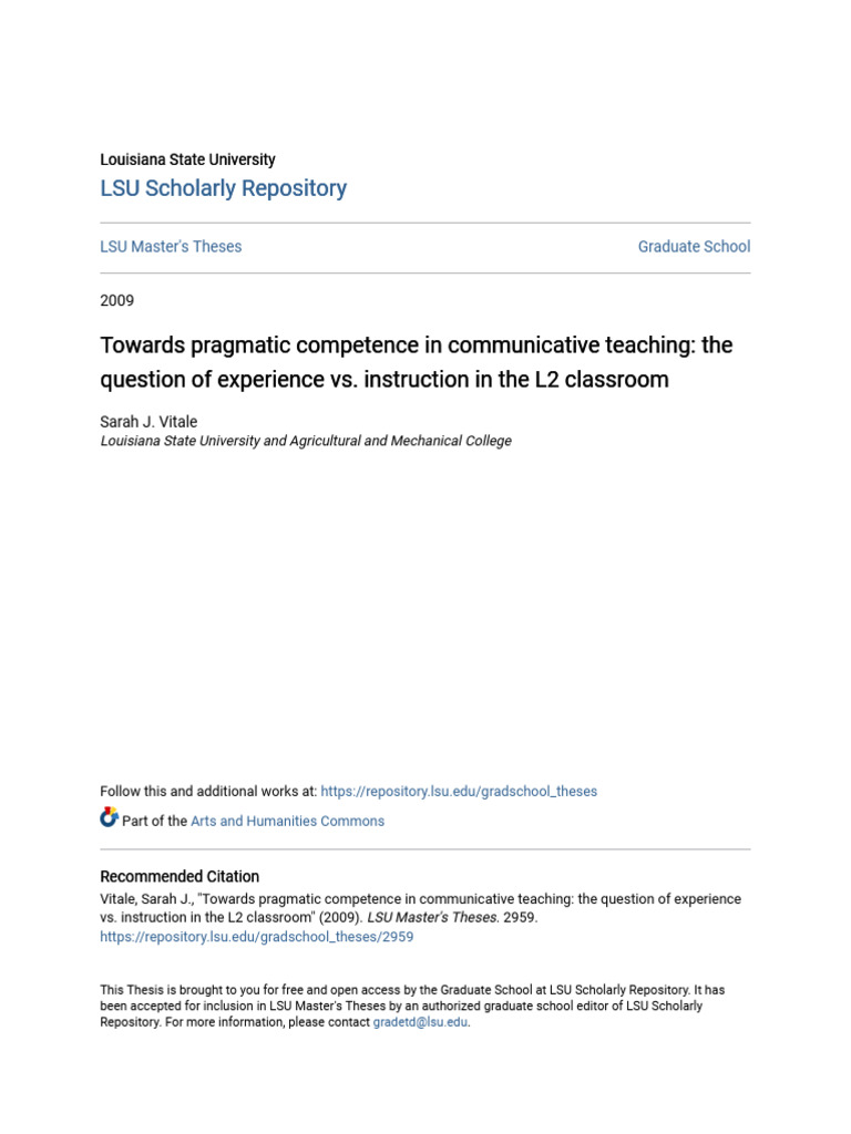 Towards Pragmatic Competence in Communicative Teaching - The Ques | Download Free PDF | Second ...