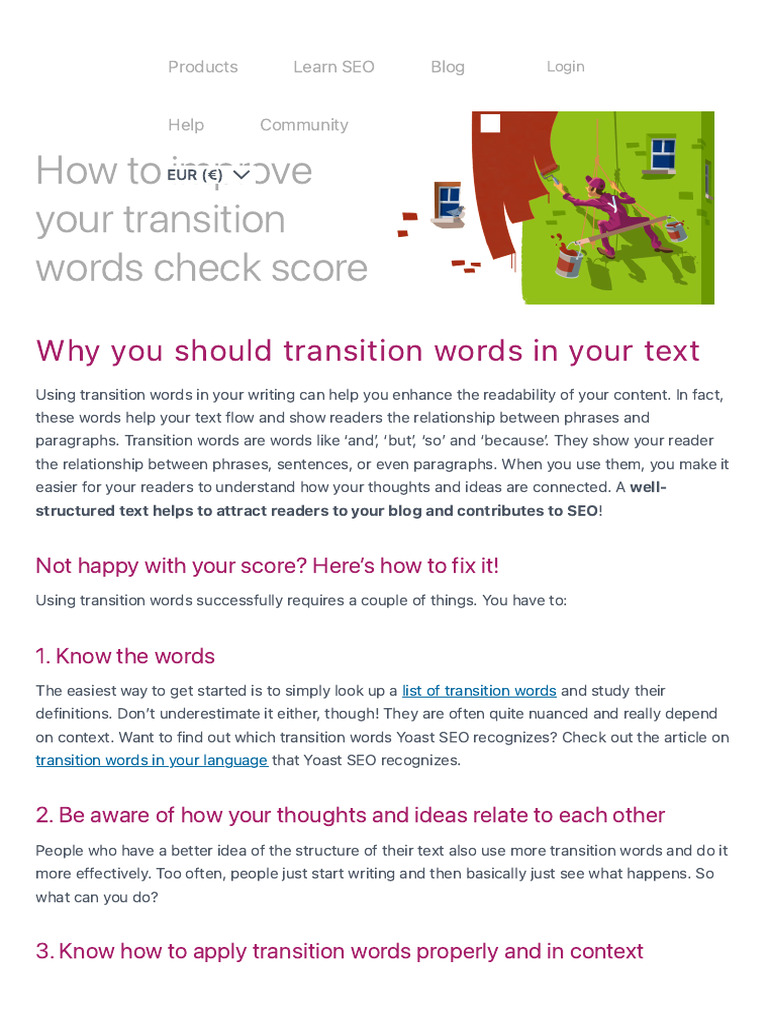 How To Improve Your Transition Words Check Score - Yoast | PDF | Word ...