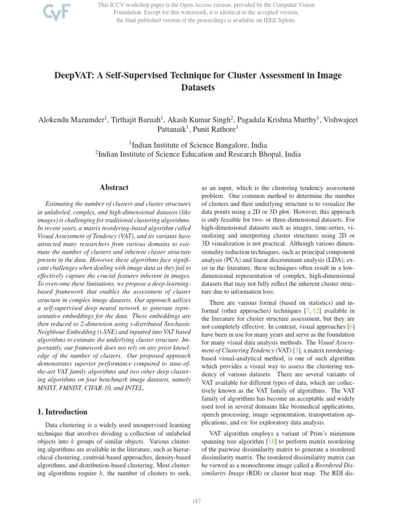 Mazumder DeepVAT A Self-Supervised Technique For Cluster Assessment in Image Datasets ICCVW 2023 ...