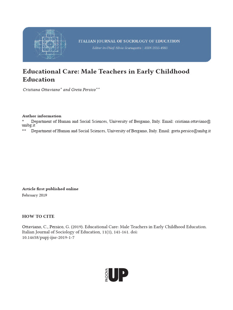 Educational Care Male Teachers in Early | PDF | Masculinity | Child Care