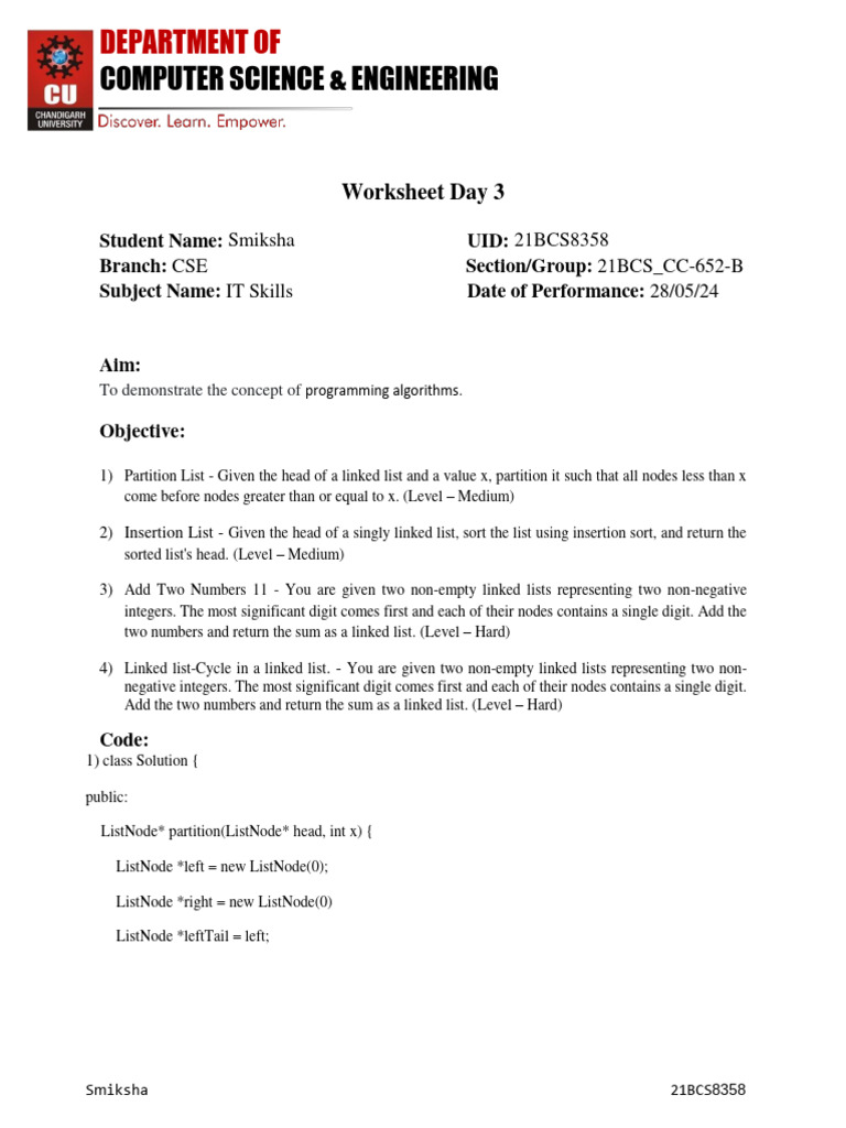 21BCS8358 - Smiksha (IT Day3) | PDF | Computer Programming | Software Engineering