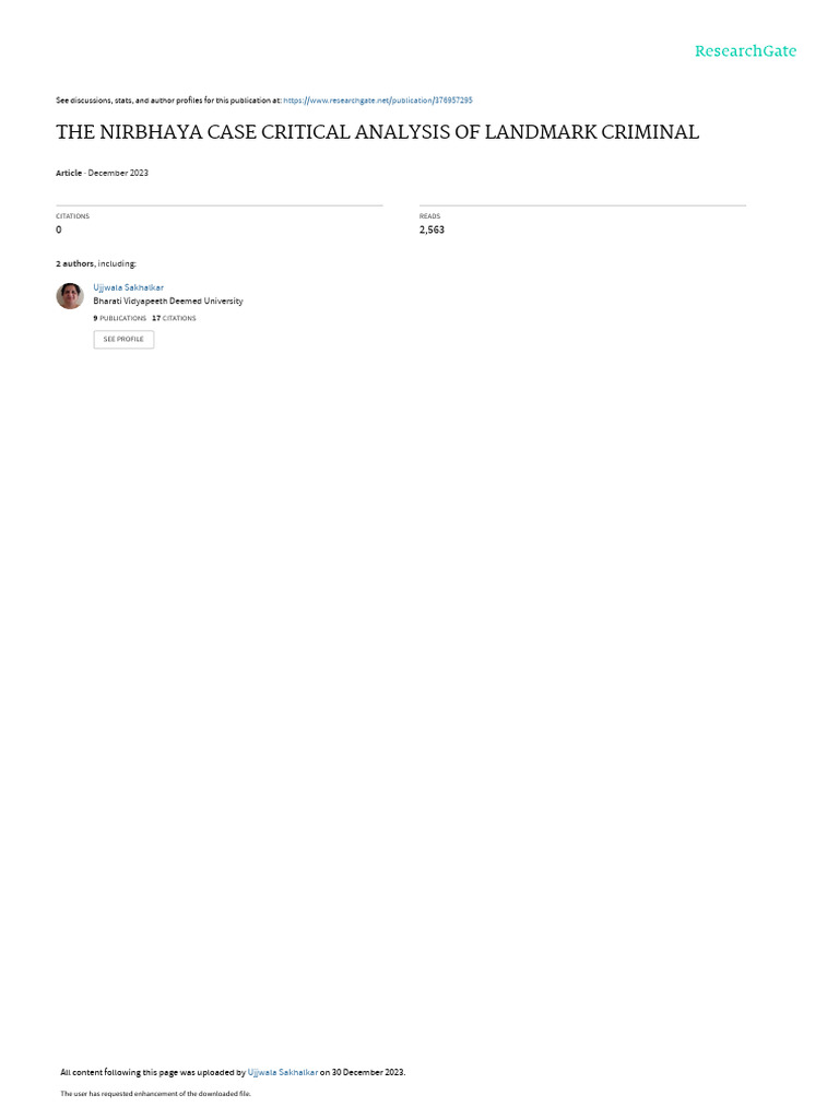 The Nirbhaya Case Critical Analysis of Landmark Criminal: December 2023 | Download Free PDF ...