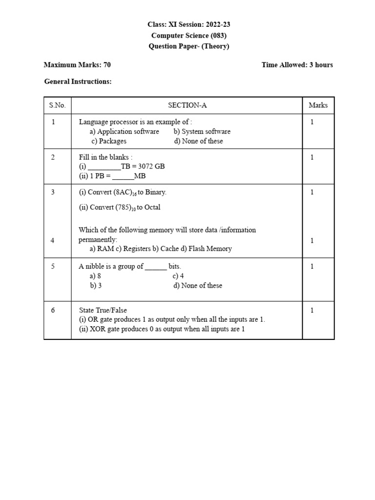 Cs Class 11 Set1 Pdf Software Input Output